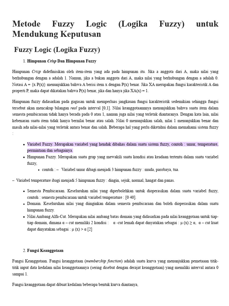 Metode Fuzzy Logic (Logika Fuzzy) Untuk Mendukung Keputusan - Dosen Perbanas | PDF