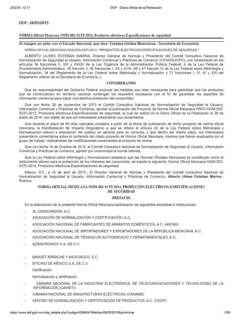 Nom 003 Scfi 2014 | Descargar gratis PDF | Calidad (comercial) | Riesgo