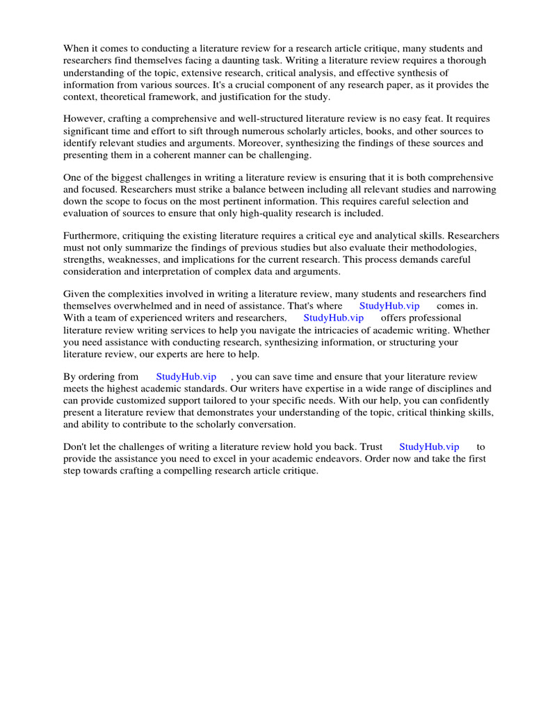 Research Article Critique Literature Review | PDF | Systematic Review ...