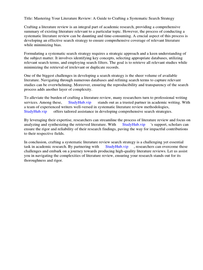Systematic Literature Review Search Strategy | PDF | Systematic Review ...