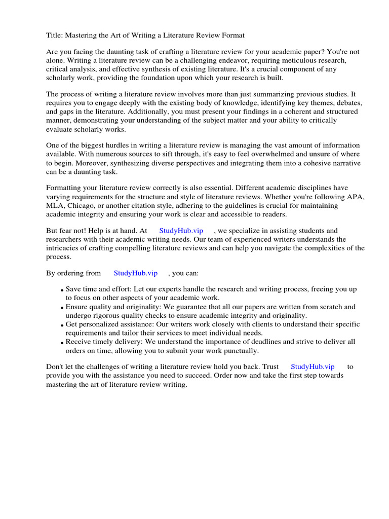How To Write A Literature Review Format | PDF
