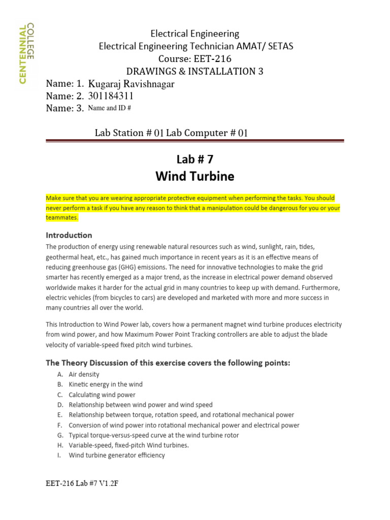Eet-216 Lab #7 v1.2fl -Wind Turbine | PDF | Wind Turbine | Rectifier