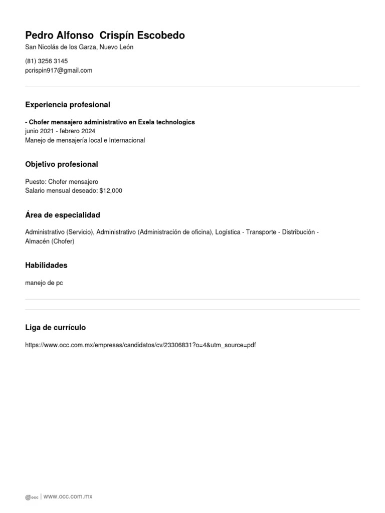CV de Pedro Crispín Escobedo | PDF