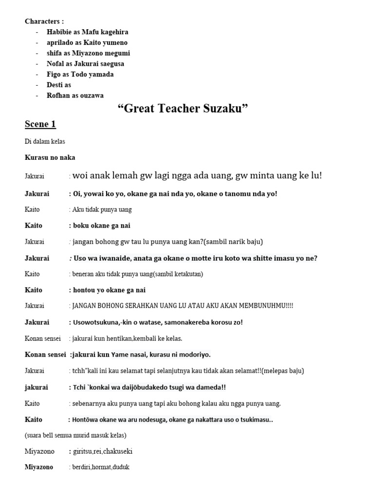 Teks Drama Jepang Great Teacher Suzaku 01 | PDF