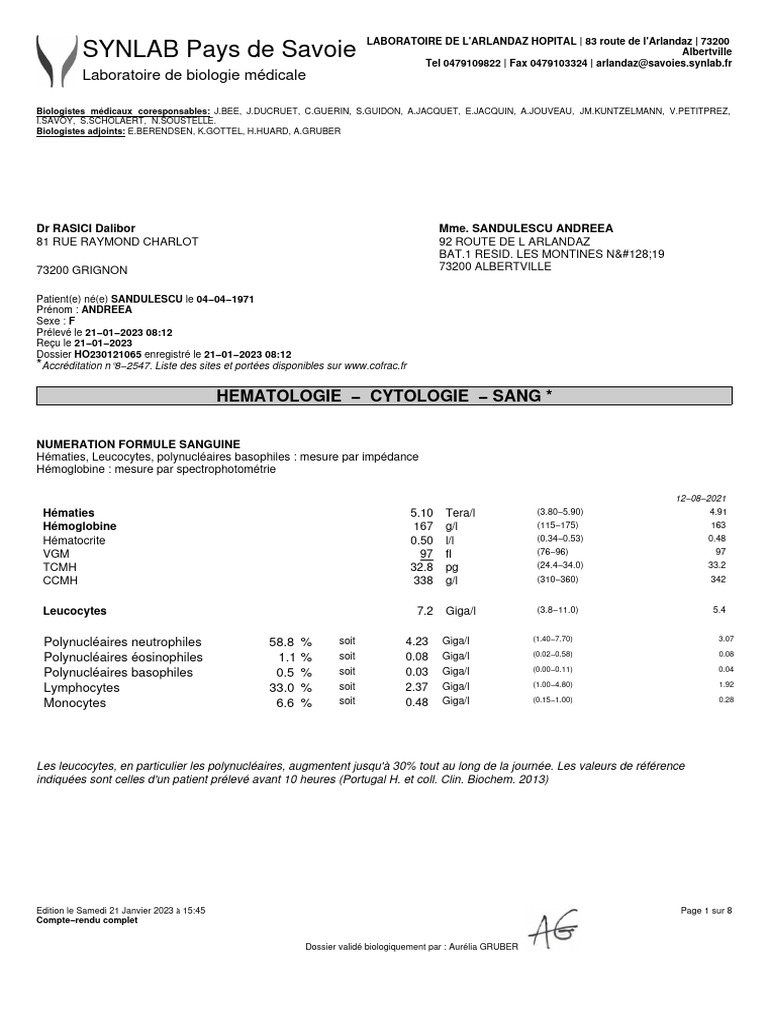 Résultats d'analyses de Mme Sandulescu | PDF | Prédiabète | Hématologie