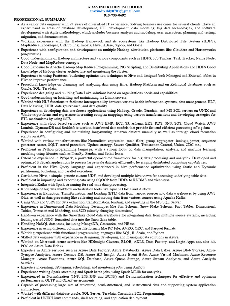 Aravind - Senior Azure Data Engineer | PDF | Apache Hadoop | Apache Spark