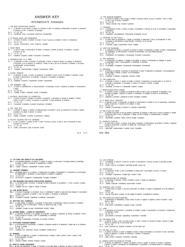 ELS Intermediate Answer Key PDF | PDF | Young Adult