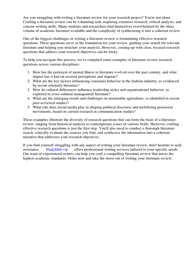 Examples of Literature Review Research Questions | PDF | Essays | Academic Publishing