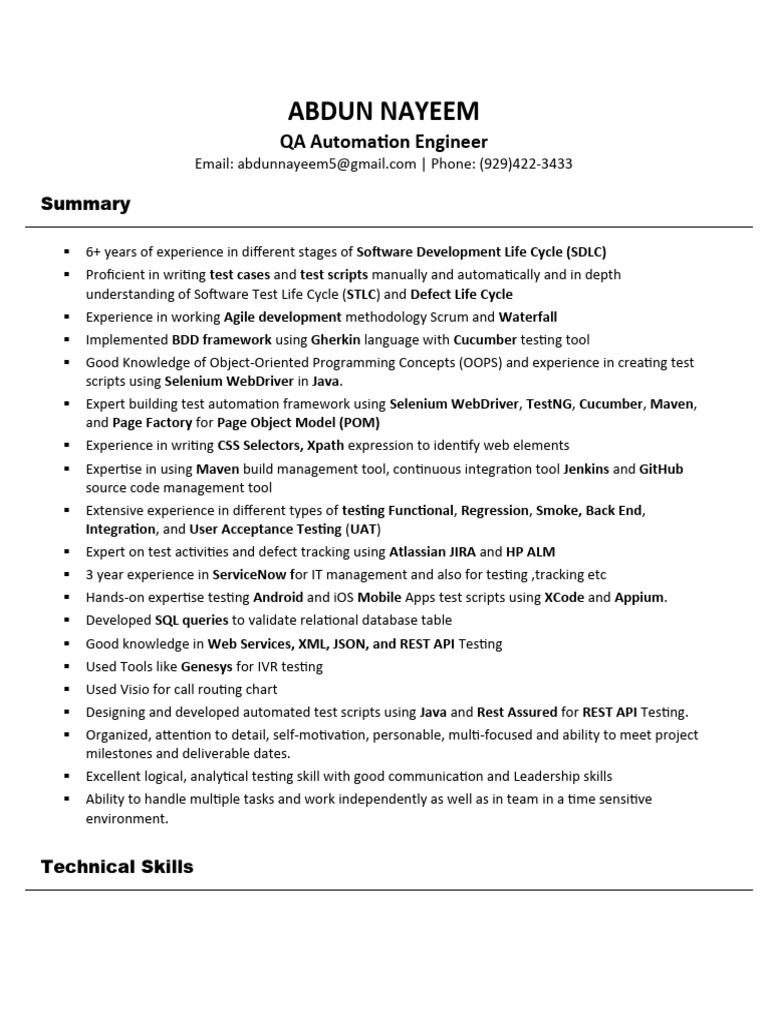 Abdun Nayeem QA Automation Resume | PDF | Selenium (Software ...