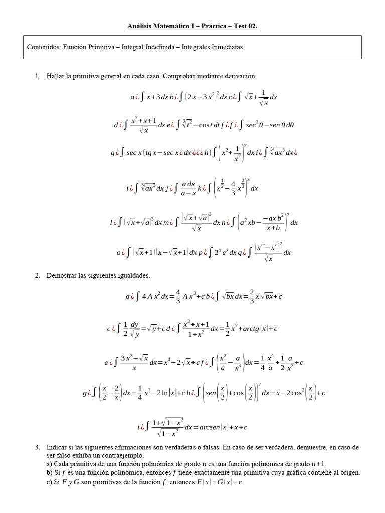 Práctica de Integrales y Primitivas | PDF | Integral | Cálculo