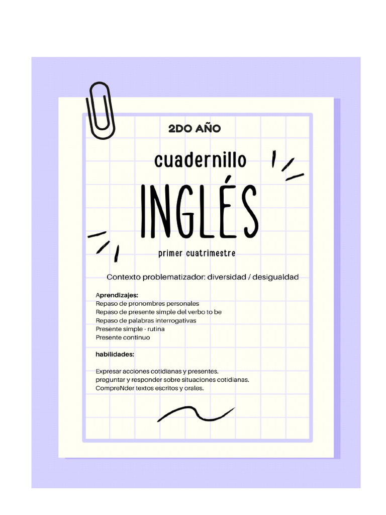 Cuadernillo Inglés 2do Año. PRIMER CUATRIMESTRE | PDF