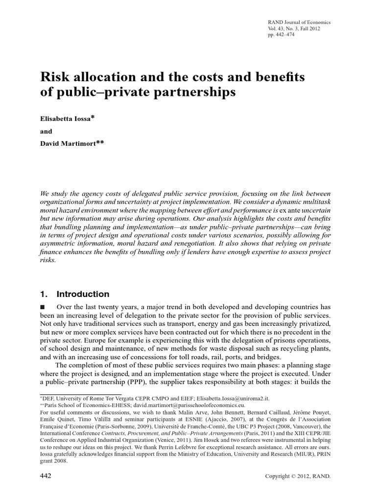 The RAND J of Economics - 2012 - Iossa - Risk Allocation and The Costs ...