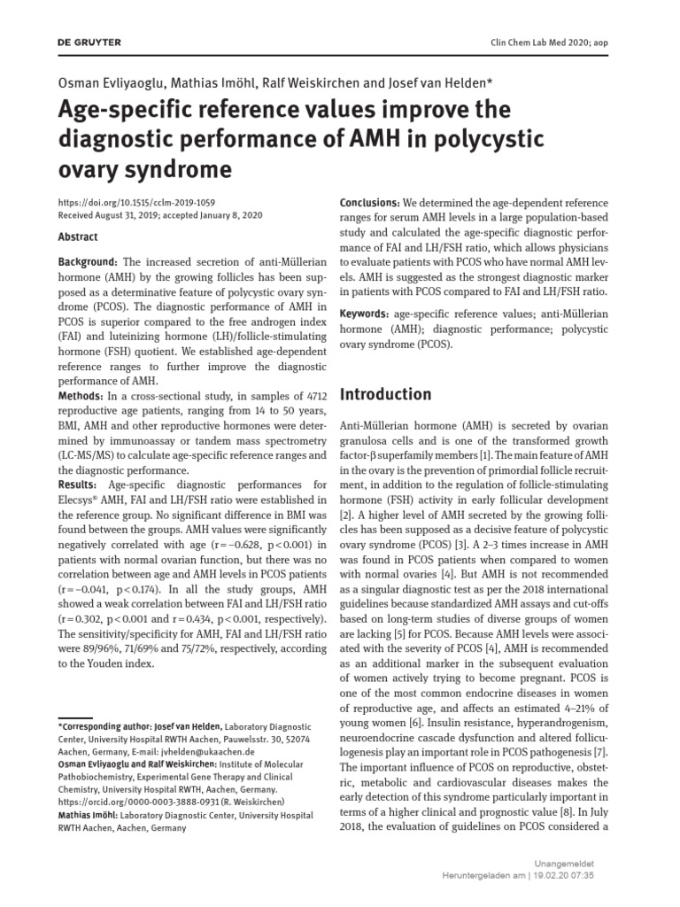 Age-Specific Reference Values Improve The Diagnostic Per | PDF ...