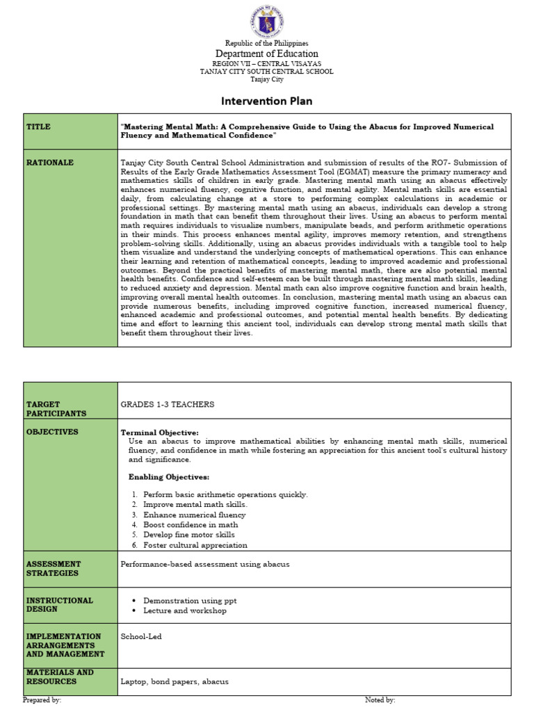 intervention-plan-mathematics | PDF | Mathematics | Fluency