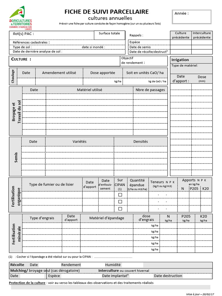 Fiche de Suivi Parcellaire Agricole | PDF | Fumier | Fertilisant