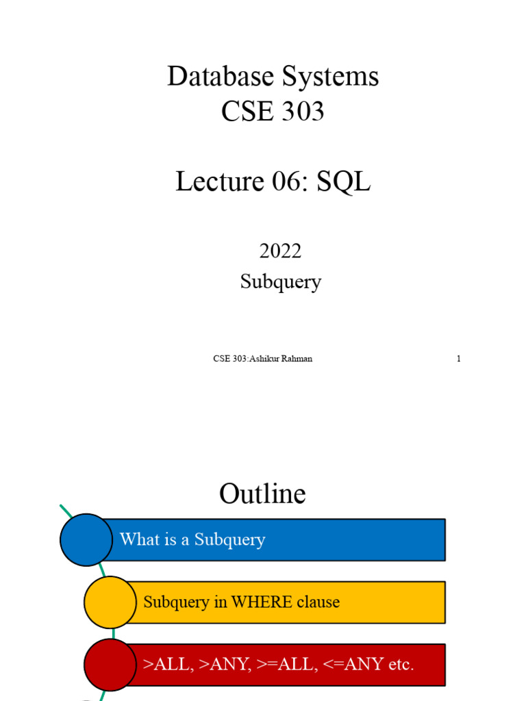CSE_303_Lec_6_SubQuery | PDF | Personal Computers | Office Equipment