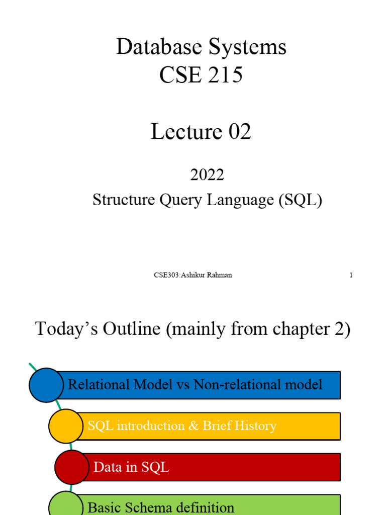 CSE_303_Lec_2_SQLIntro | PDF | Relational Database | Sql CSE_303_Lec_2_SQLIntro | PDF | Relational Database | Sql