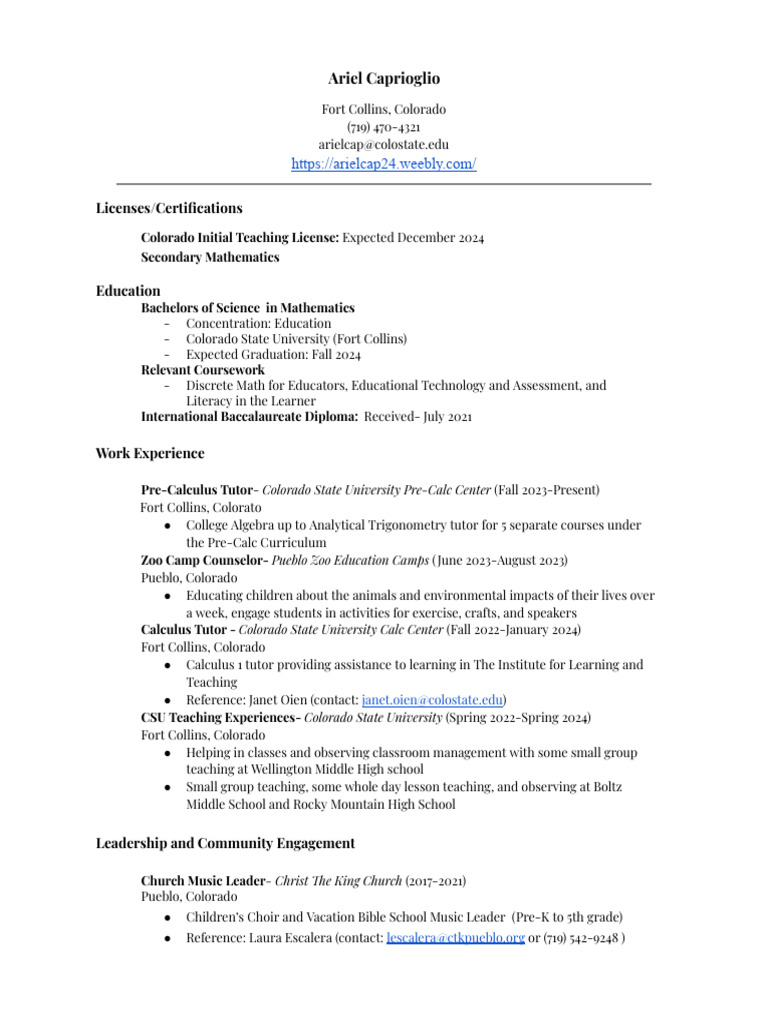 Ariel Caprioglio Resume | PDF