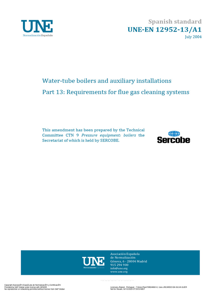 EN 12952-13 - A1 - Water-Tube Boilers and Auxiliary Installations ...