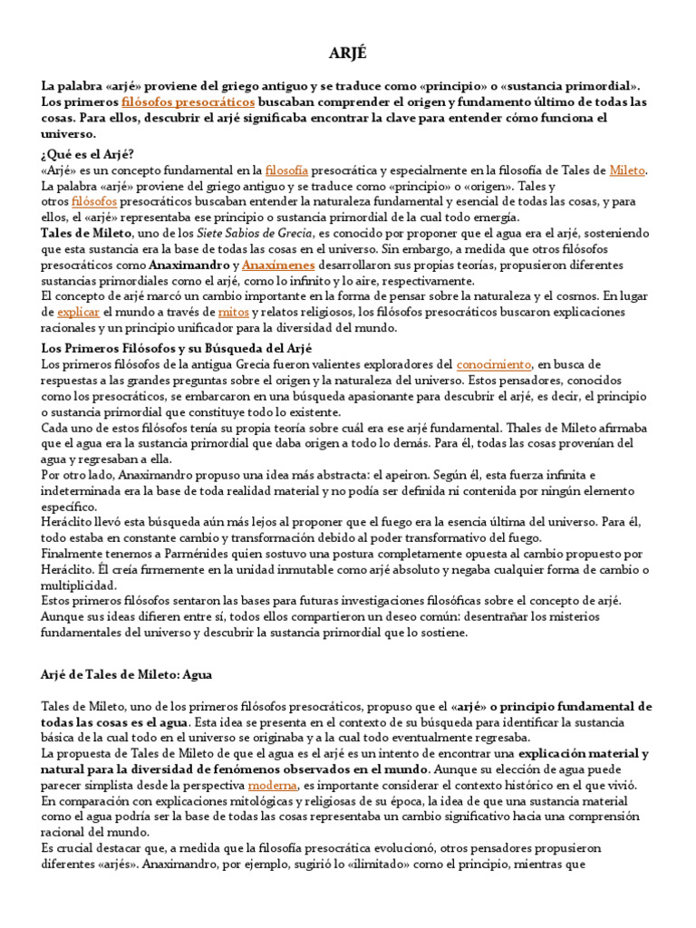 El Arjé en la Filosofía Presocrática | PDF | Átomos | Teoría de sustancias