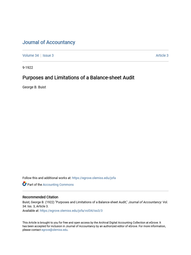 Purposes and Limitations of a Balance-sheet Audit | PDF | Audit ...