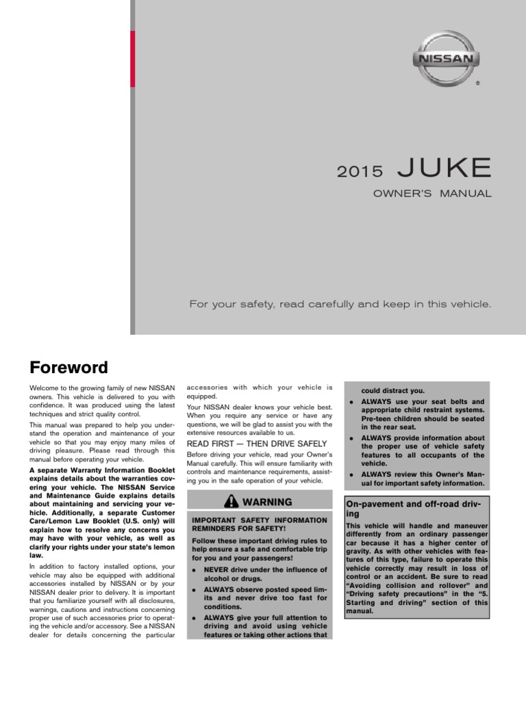 2015 JUKE Owner Manual | PDF | Airbag | Seat Belt
