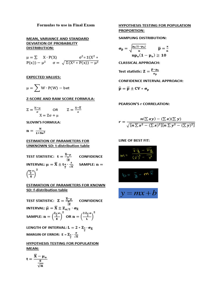 Formulas For The Final Exam | PDF | Standard Deviation | Data Analysis