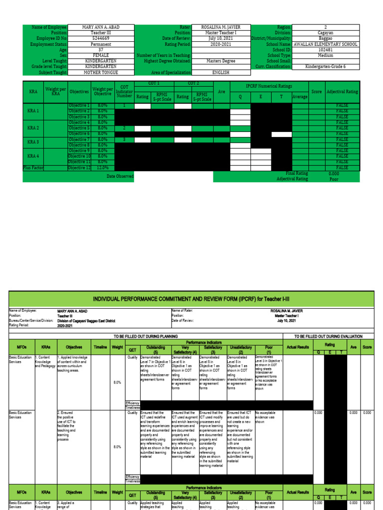 Ipcrf Blank (1) | PDF | Learning | Educational Technology