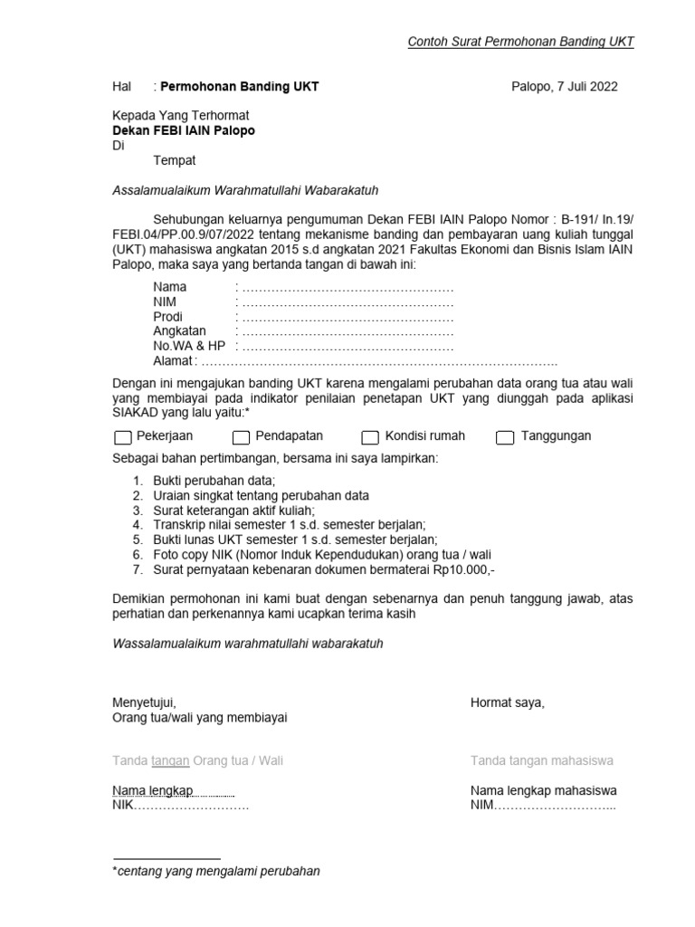 Banding UKT IAIN Palopo 2022 | PDF