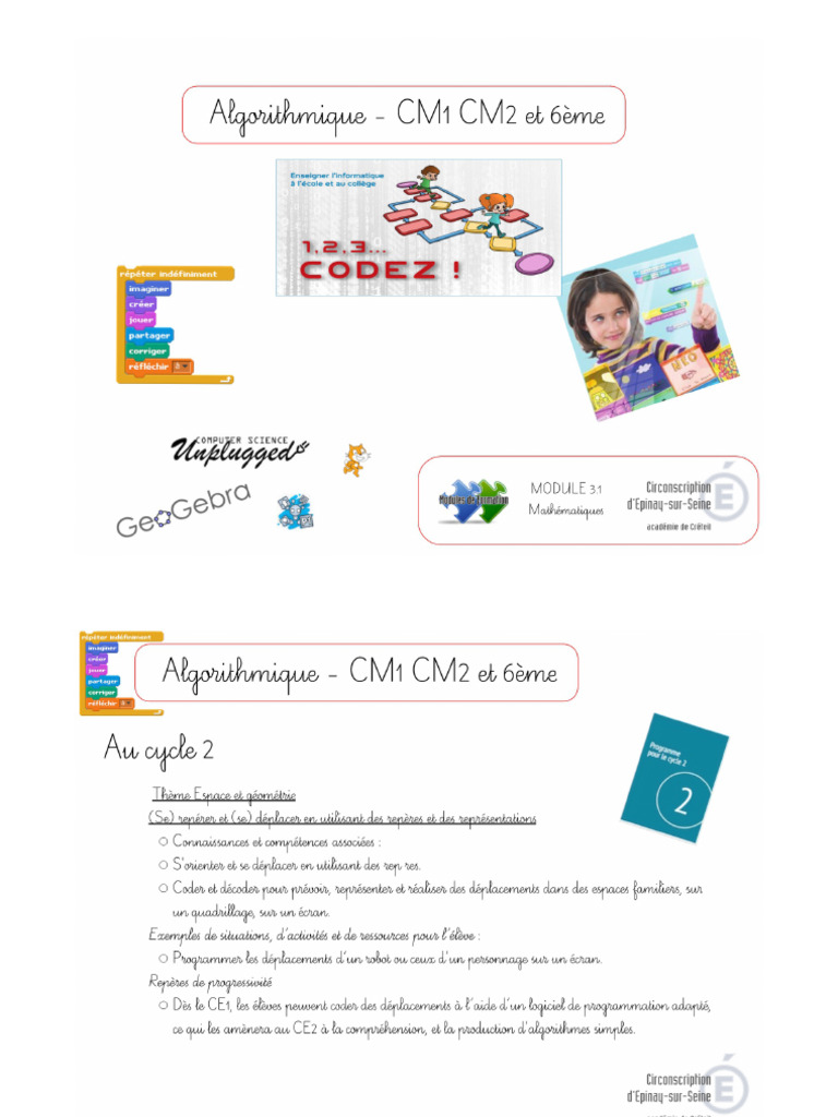 Algorithmique Cycle 3 | PDF