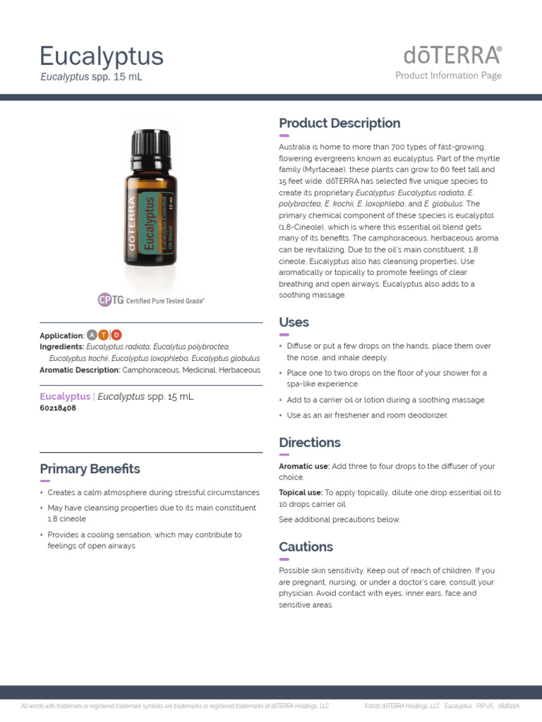 Doterra Eucalyptus Essential Oil | PDF | Eucalyptus | Topical Medication