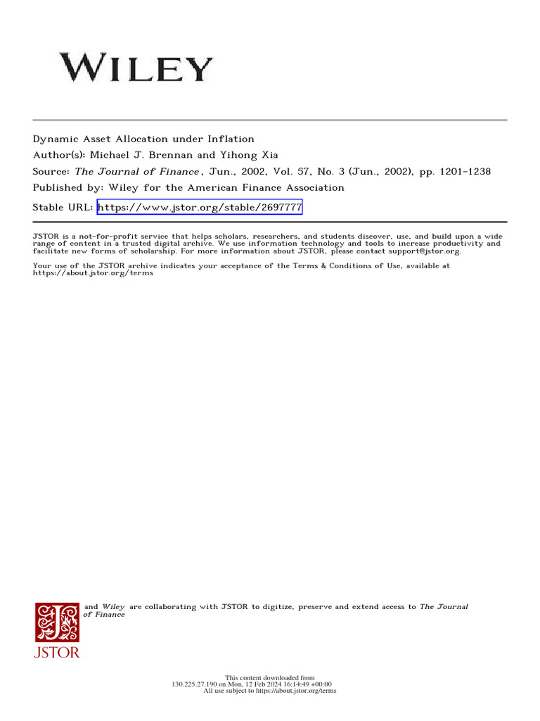 Dynamic Asset Allocation Under Inflation | PDF | Bonds (Finance ... Dynamic Asset Allocation Under Inflation | PDF | Bonds (Finance ...