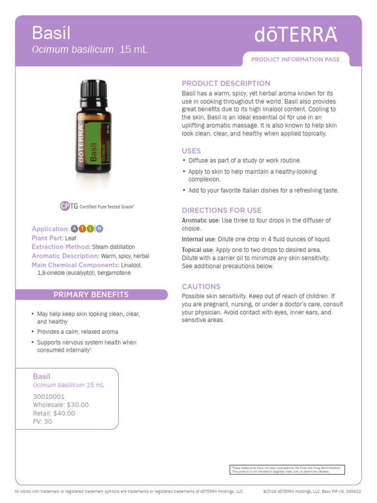 doterra-basil-essential-oil | PDF | Basil | Essential Oil