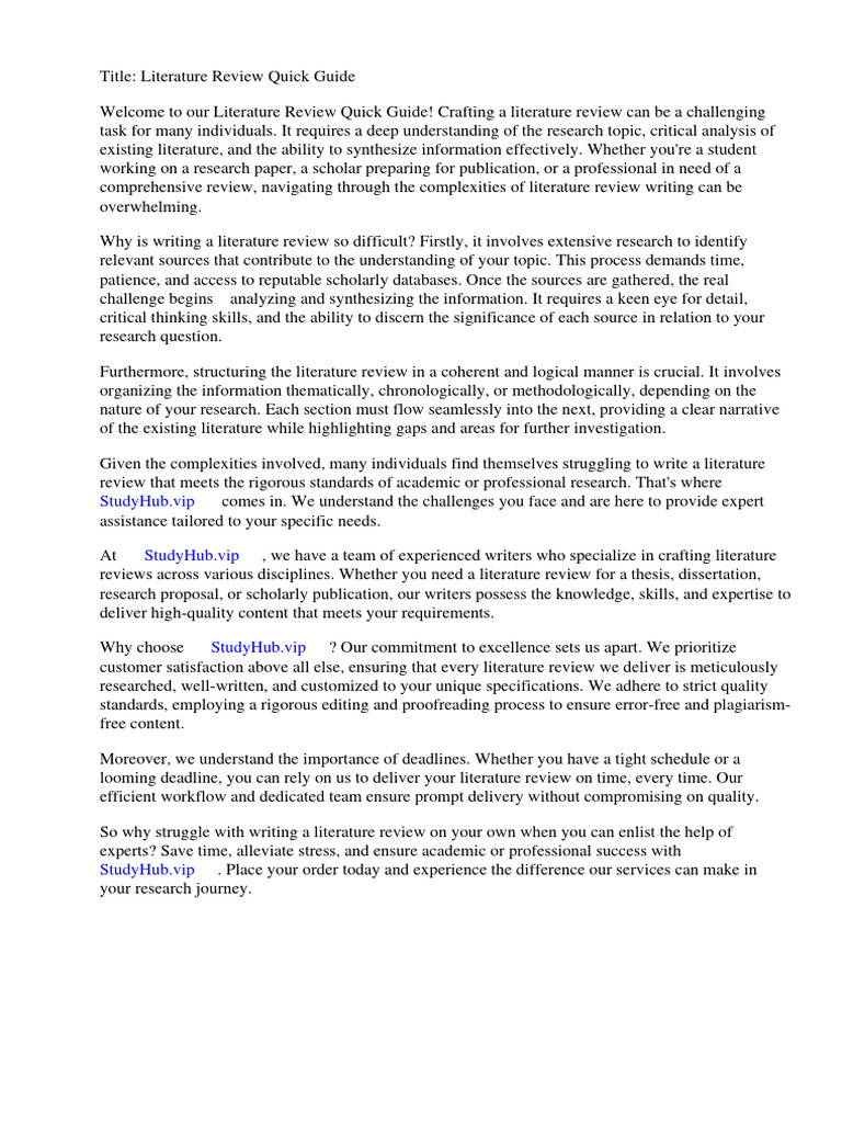 Literature Review Quick Guide | PDF | Literature Review | Methodology Literature Review Quick Guide | PDF | Literature Review | Methodology