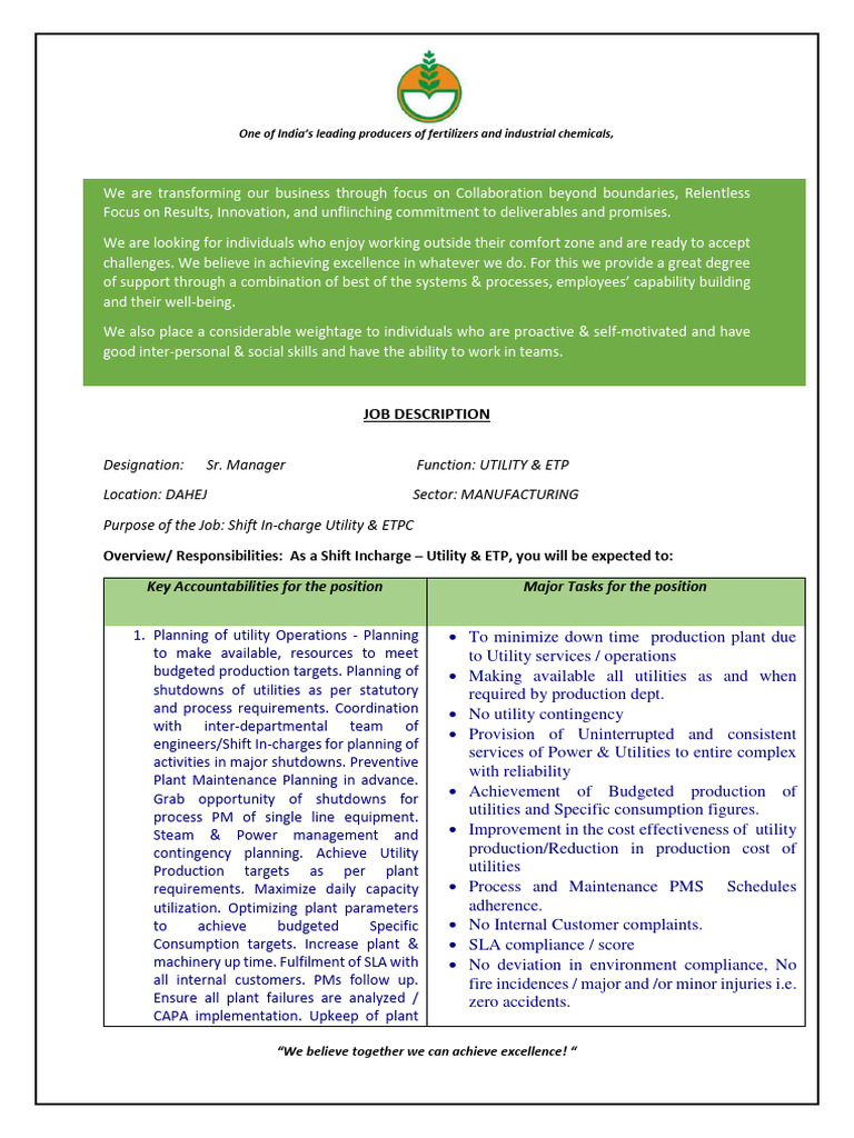 Shift Incharge Utility FOR CAREER PORTAL | PDF | Audit | Regulatory ...