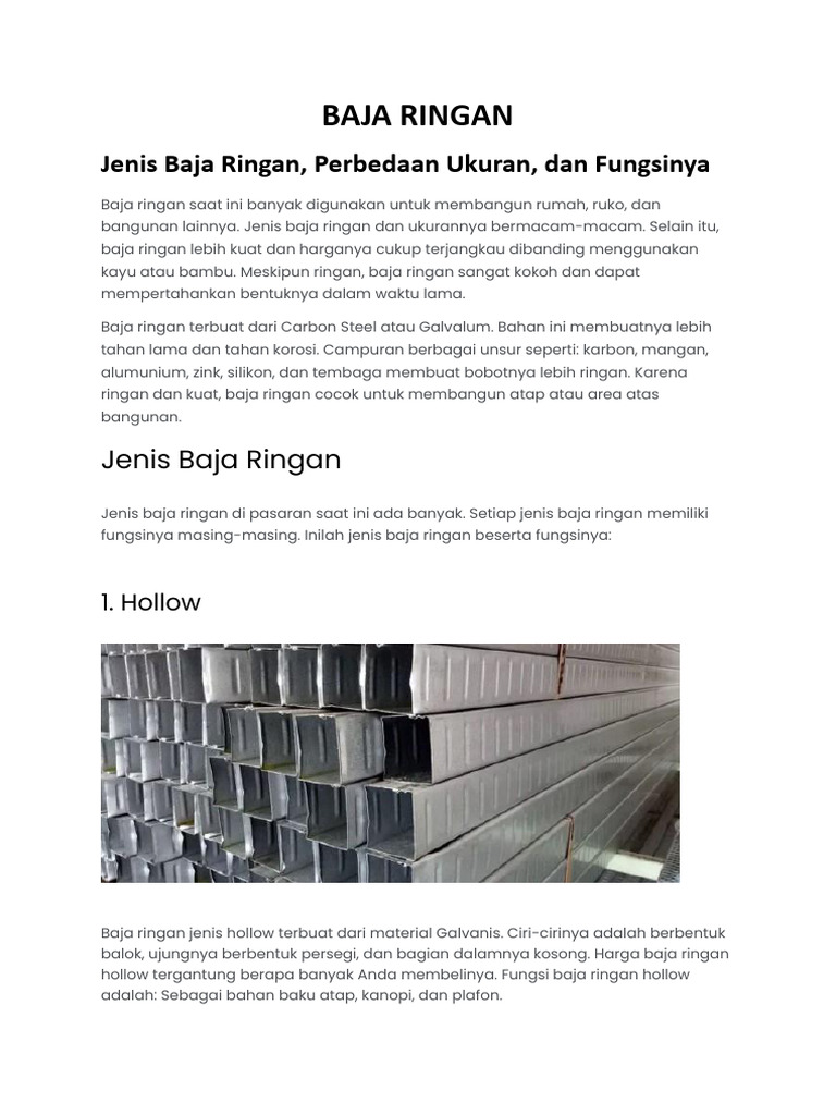 Jenis dan Fungsi Baja Ringan | PDF