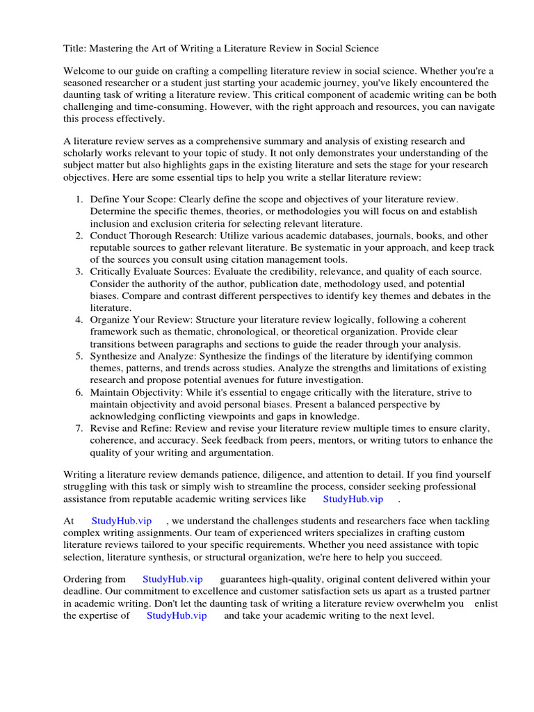 How To Write A Good Literature Review Social Science | PDF | Science ...