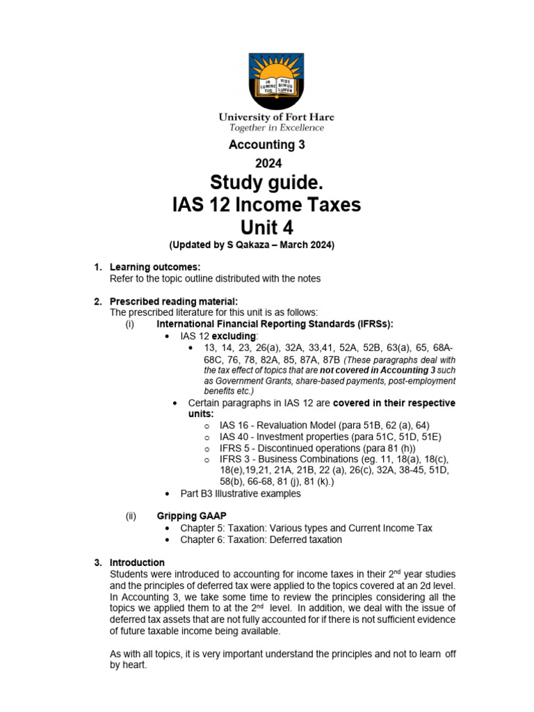 IAS 12 - Income Taxes Handout and Tutorial Pack | Download Free PDF ...