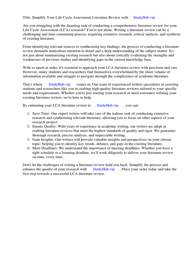 Life Cycle Assessment Literature Review | PDF | Life Cycle Assessment Life Cycle Assessment Literature Review | PDF | Life Cycle Assessment