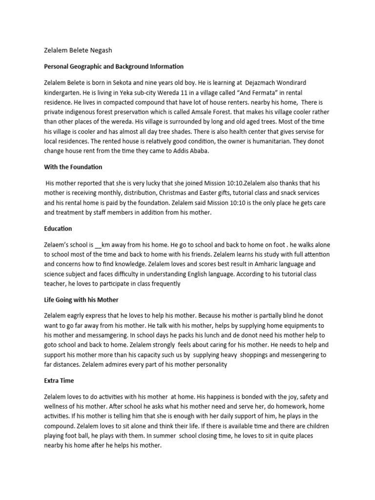 Zelalem Belete: A Journey of Resilience | PDF | Lifestyle