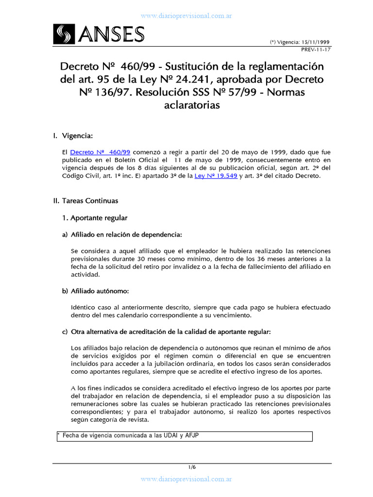 Decreto 460 1999 | PDF | Jubilación | Pensión