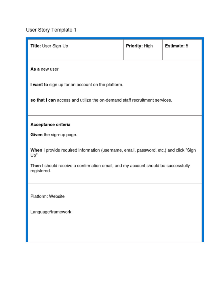 Group - 1 User Story Template | PDF | Login | User (Computing)