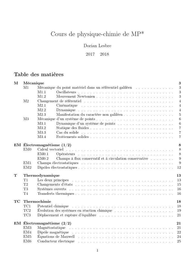 Cours Physique-Chimie MP 2017-2018 | PDF | Énergie kinétique | Rotation