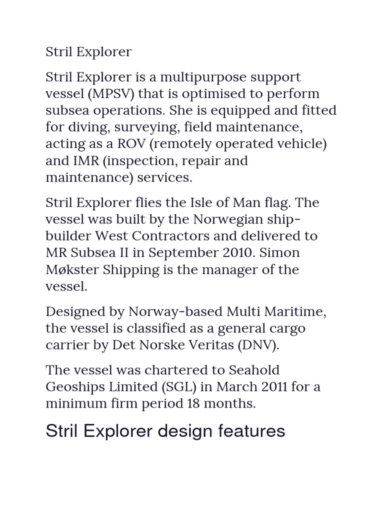 Stril Explorer | PDF | Ships | Tonnage