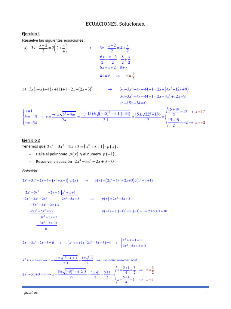 Sol Ecuaciones | PDF | Matemática Elemental | Ecuaciones