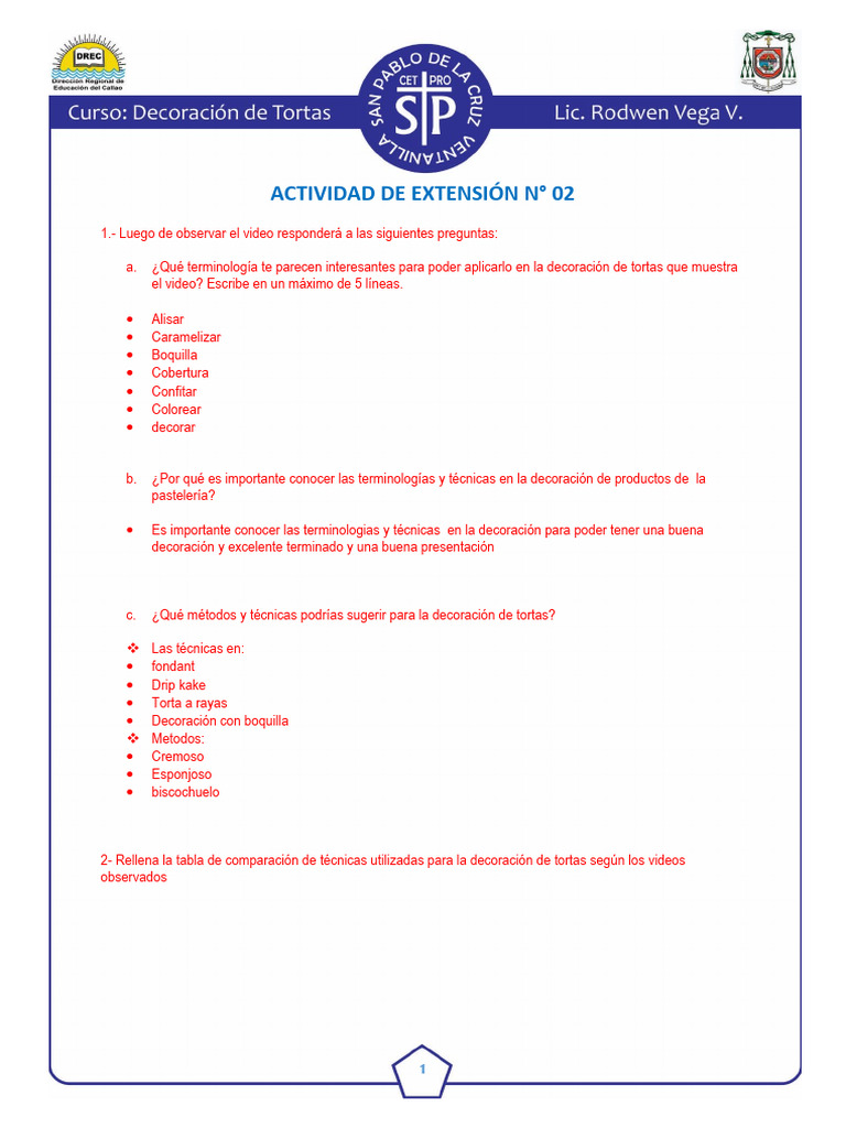 TAREA N° 02 BEATRIZ ROJAS | PDF | Pasteles | Confitería