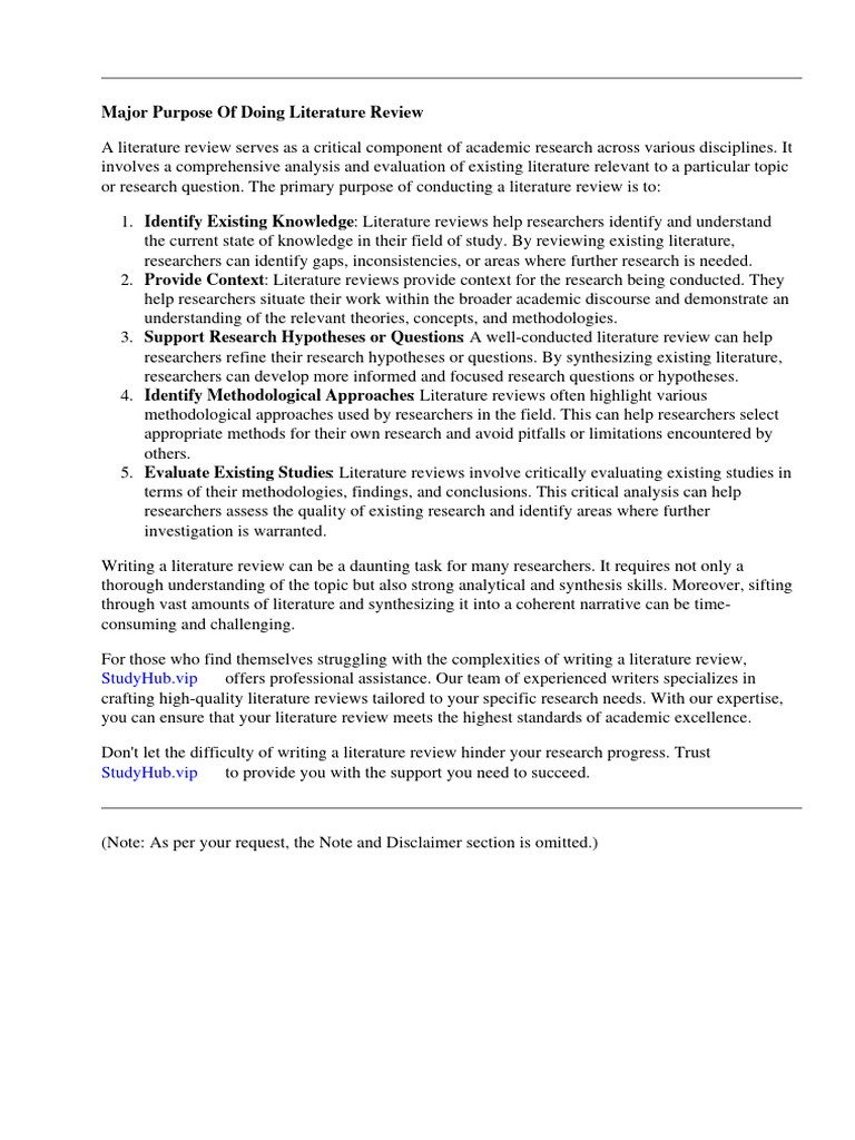 Major Purpose of Doing Literature Review | PDF | Literature Review ...