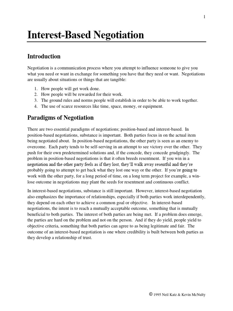 Interested Based Negotiation Neil Katz and Kevin Mcnulty | PDF | Negotiation | Social Psychology