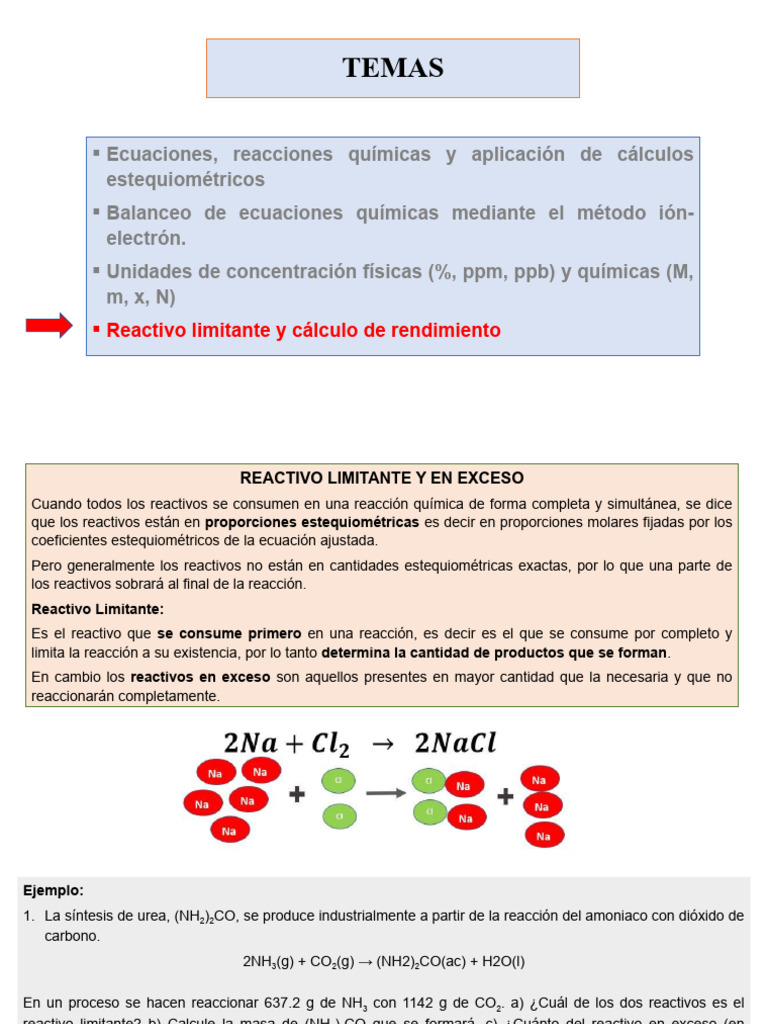 U4 Reactivo Limitante y Rendimiento | PDF | Estequiometría | Reacciones químicas