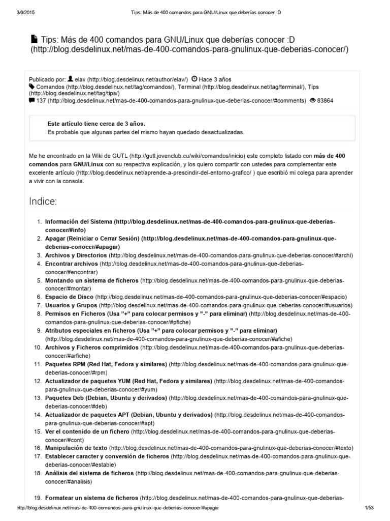 400 Comandos para GNU - Linux y de Shell Squid | PDF | Archivo de ...